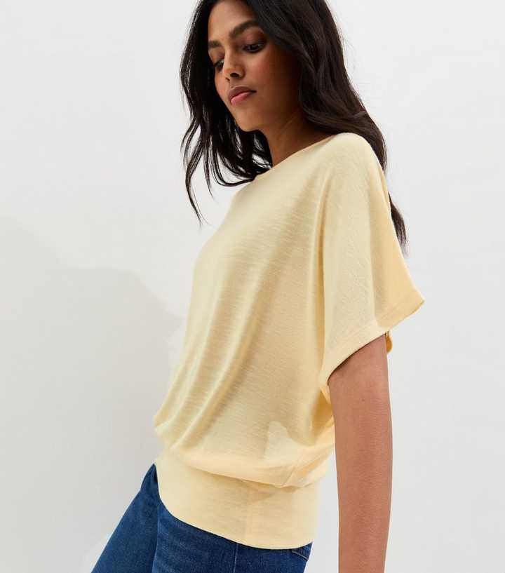 Light Yellow Soft Touch Slub Batwing T-Shirt | New Look