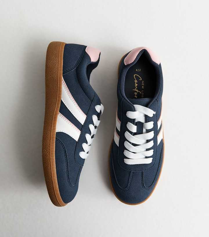 Navy Faux Suede Side Stripe Trainers | New Look