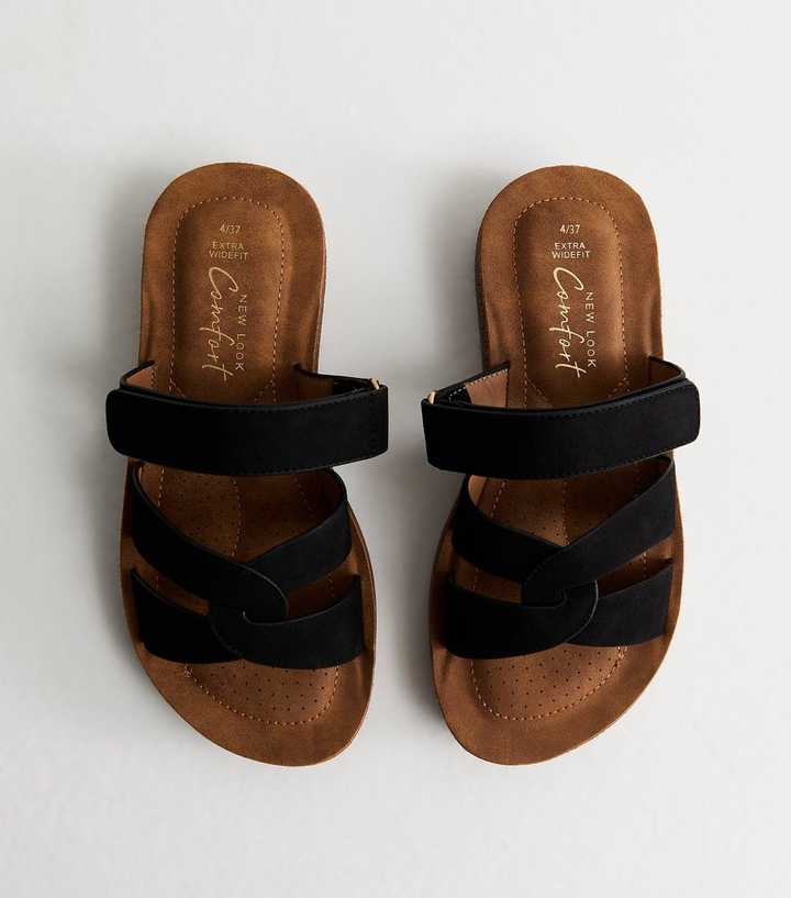 Extra Wide Fit Black Faux Suede Twist Front Mule Sandals | New Look