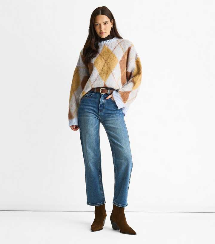 Gini London Blue Mid Rise Straight Leg Jeans | New Look
