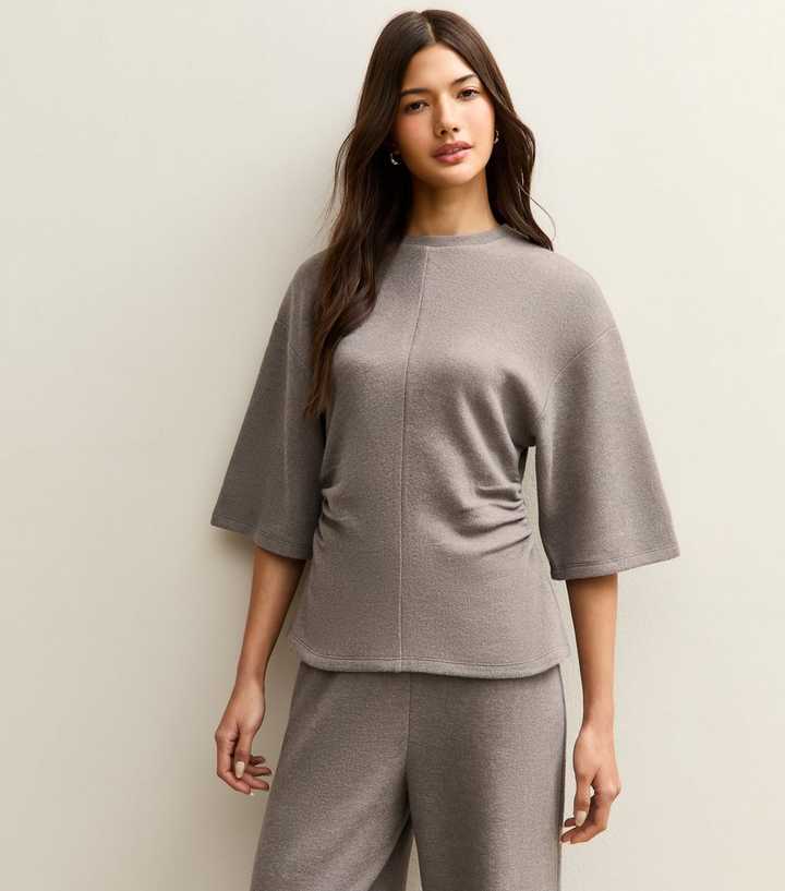 Mid Grey Soft Touch Ruched Waist Top | New Look