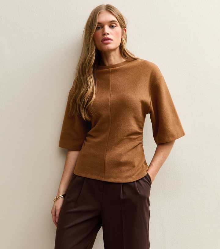 Tan Soft Touch Fitted Waist Top | New Look