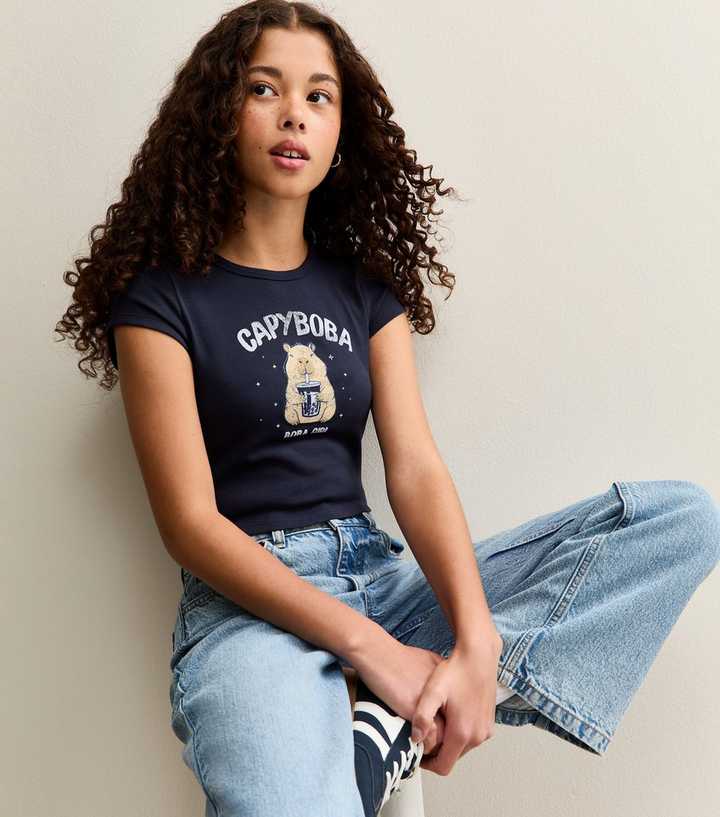 Girls Blue Capyboba Boba Girl Crop Top | New Look