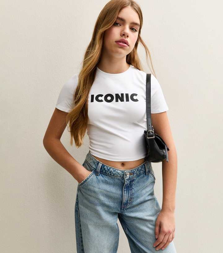 Girls White Iconic Short Sleeve Crop Top | New Look