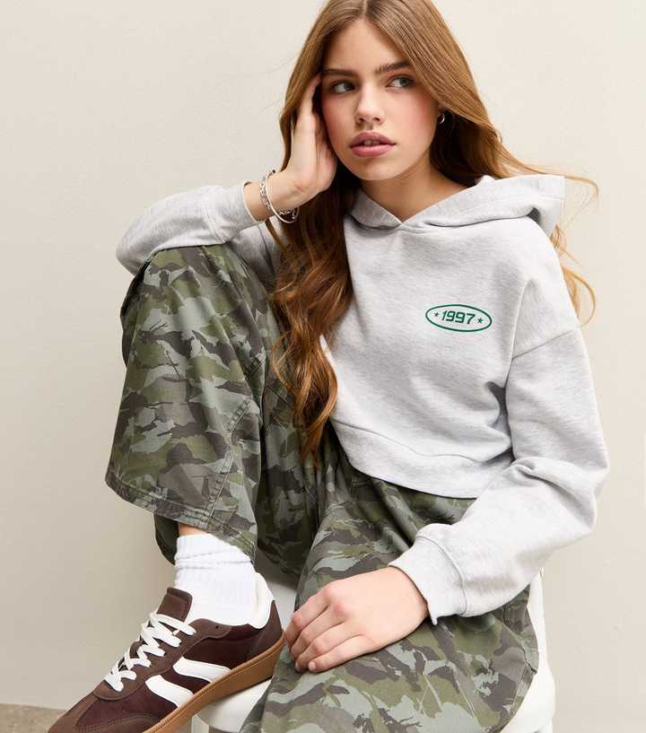Girls Grey 1997 Logo Cropped Hoody | New Look