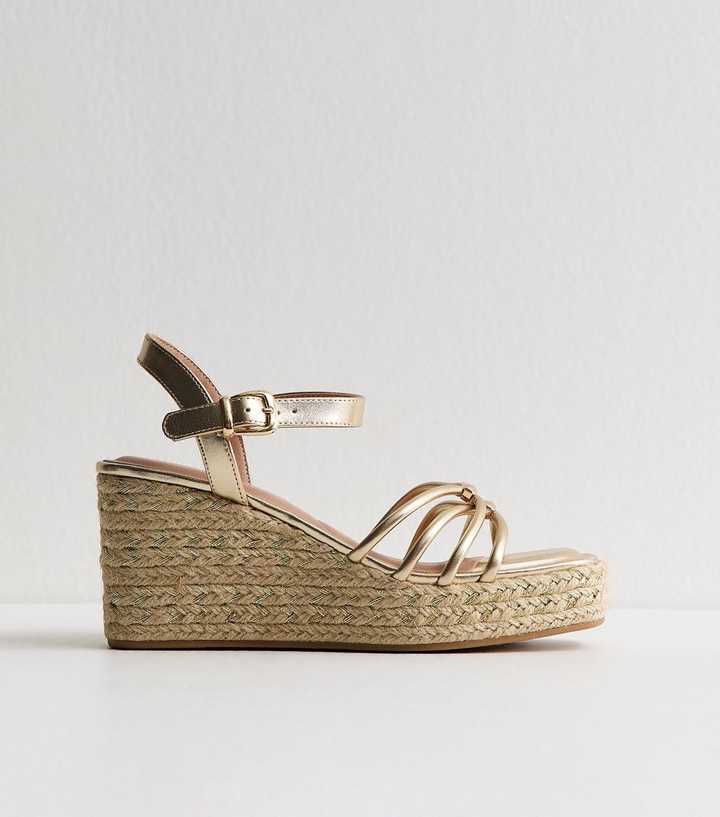 Gold Faux Leather Strappy Wedges | New Look