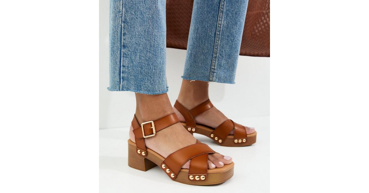 Tan Faux Leather Clog Block Heel Sandals | New Look