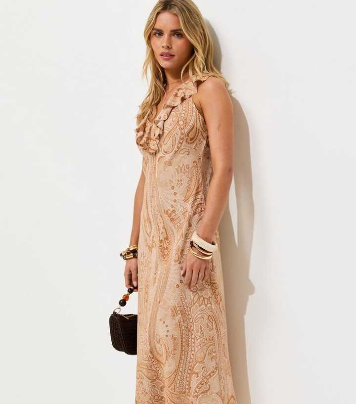 Petite Cream Paisley Print Ruffle Trim Midi Dress | New Look