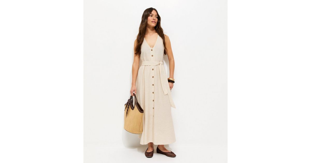 Petite Cream V-Neck Button Through Midi Dress | New Look