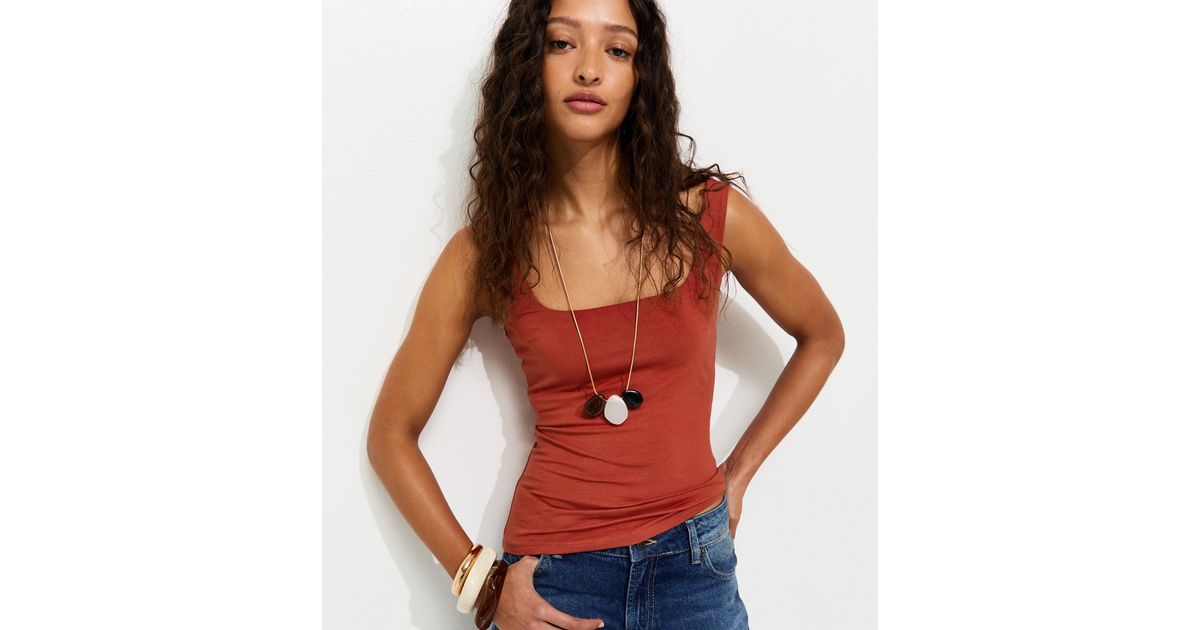 Dark Red Square Neck Vest | New Look