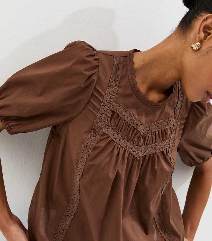 Dark Brown Trimmed Blouse | New Look