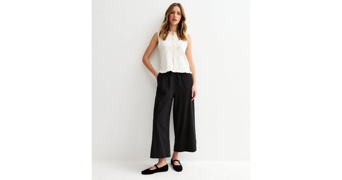 Black Linen Blend Crop Trousers | New Look