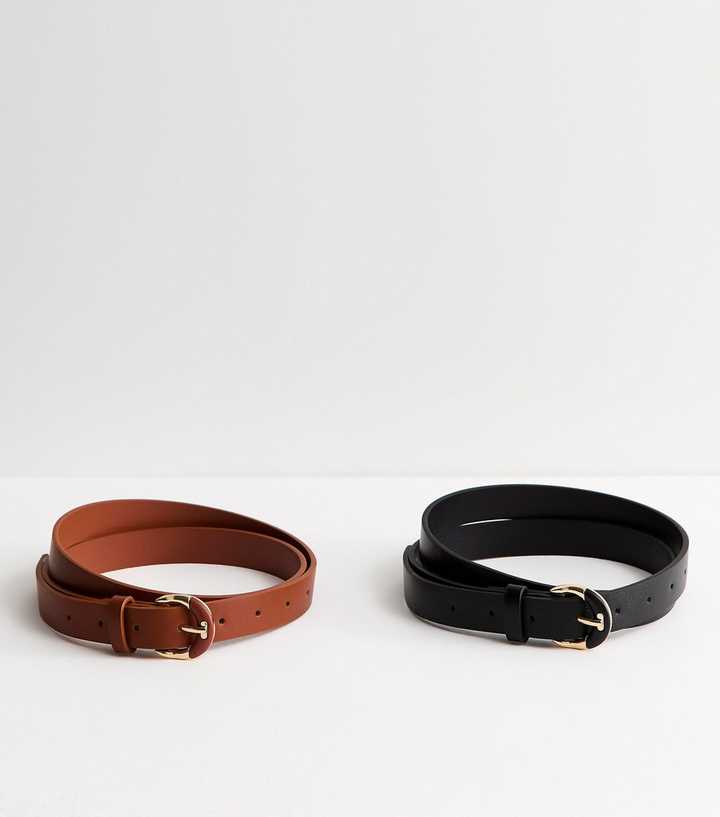 Pack of 2 Black and Tan Resin Buckle Belts | New Look