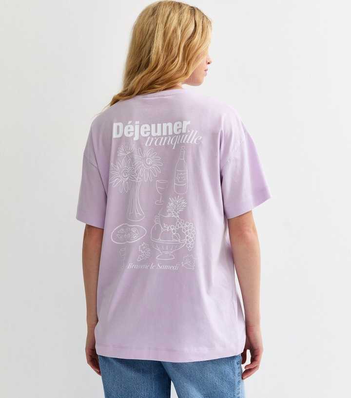 Lilac Sketchy Print Oversized T-Shirt | New Look
