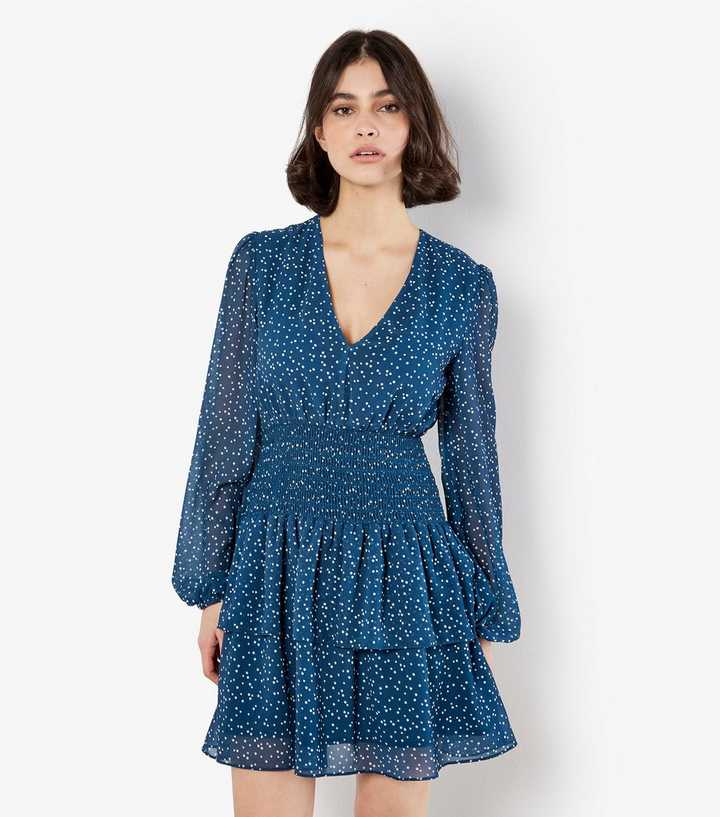 Apricot Teal Spot Smock Tiered Mini Dress | New Look