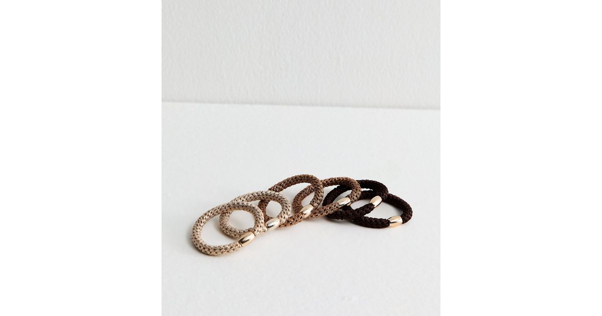 Pack of 6 Brown Metallic Ponio Hair Ties | New Look