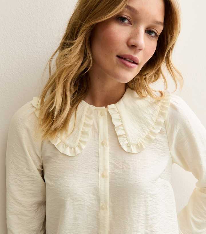 Cream Crinkled Frill Collar Shirt | New Look