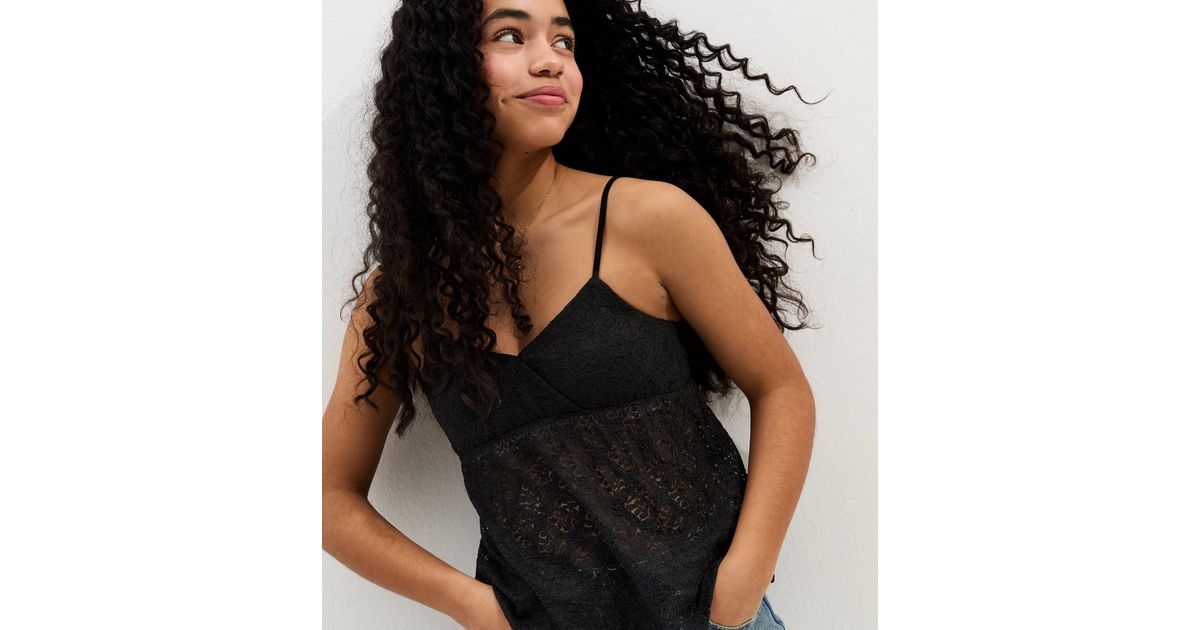 Girls Black Lace Triangle Cami Top | New Look