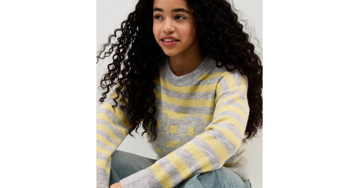 Girls Grey Stripe Knit Jumper | New Look