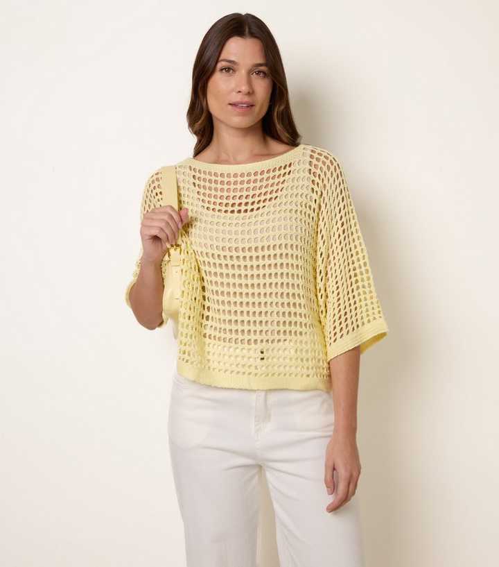 Blue Vanilla Light Yellow Round Neck Net Top | New Look