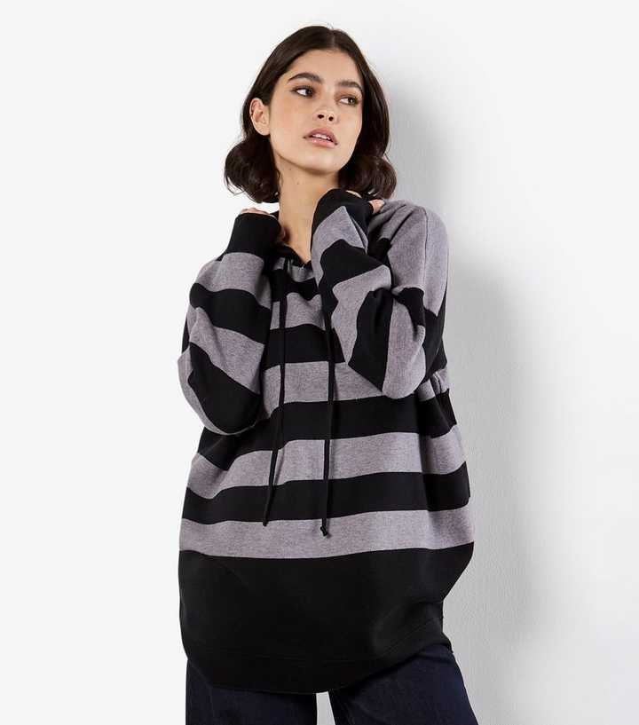 Apricot Light Grey Big Stripe Oversized Hoodie | New Look