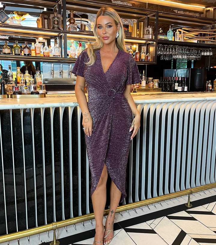AX Paris Dark Purple Sparkle Wrap Midi Dress | New Look