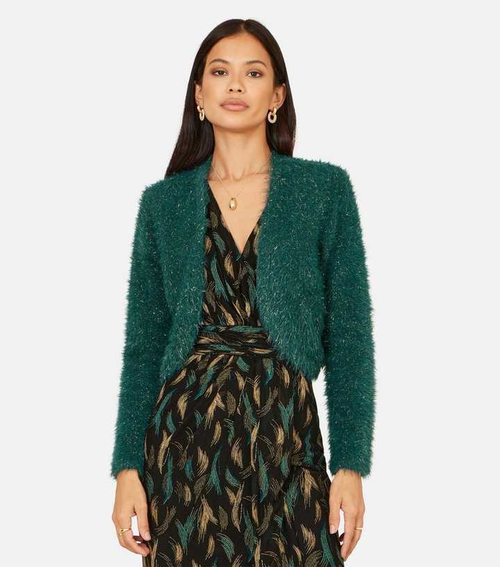 Yumi Dark Green Fluffy Eye Bolero | New Look