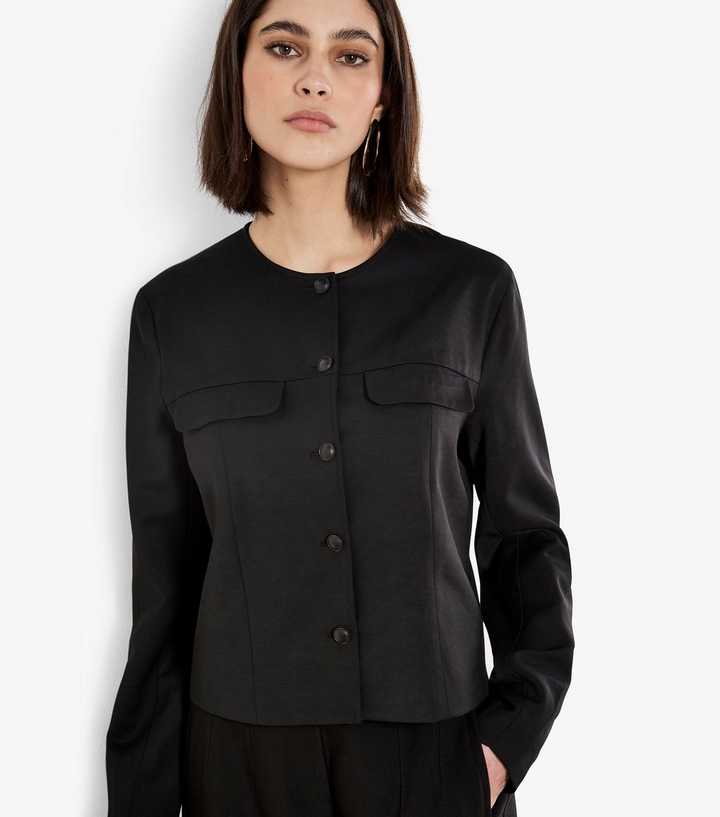 Apricot Black Crew Neck Cropped Jacket | New Look