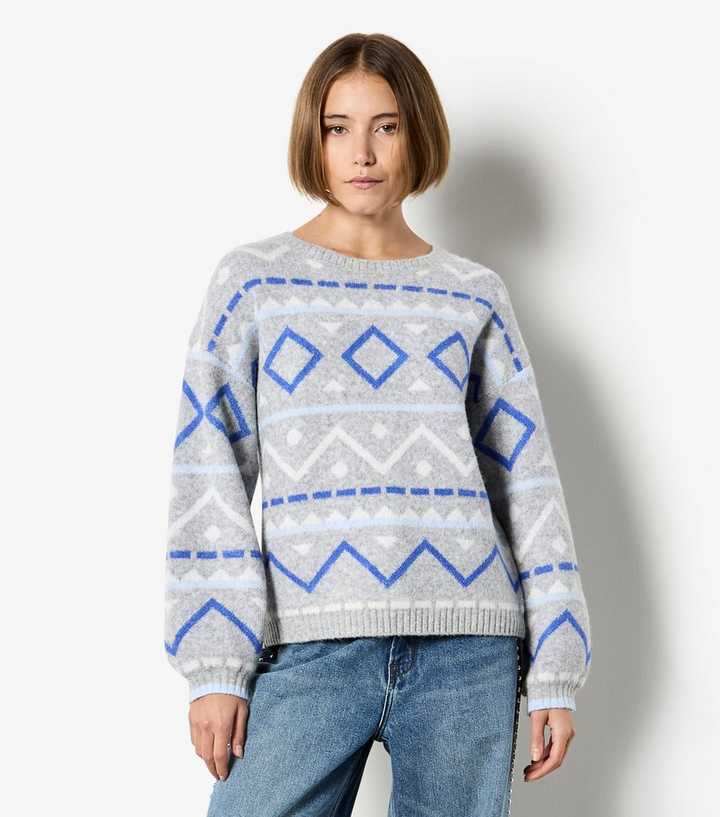 Apricot Light Grey Diamond & Chevron Jumper | New Look