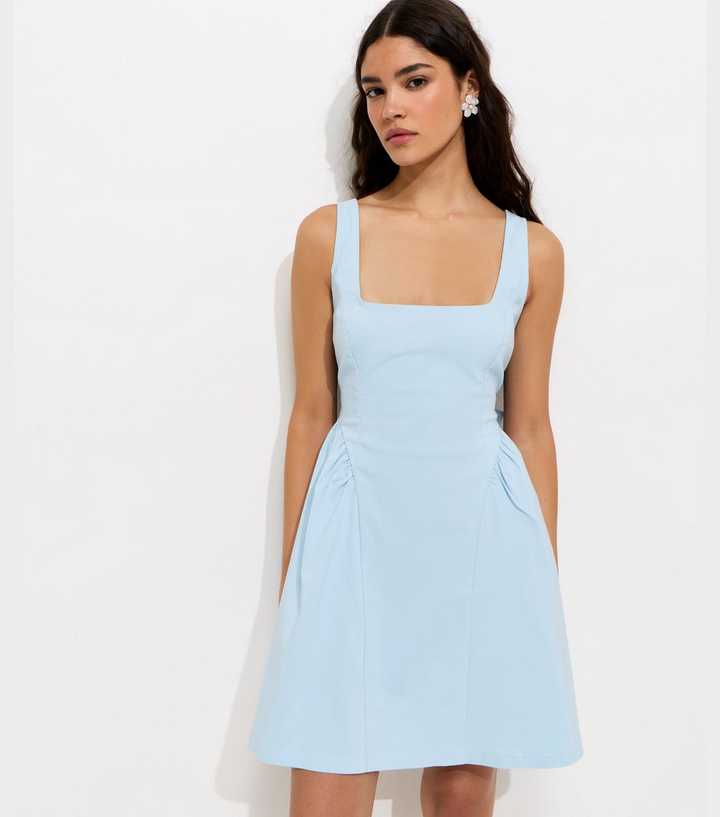 Light Blue Panelled Square Neck Mini Dress | New Look