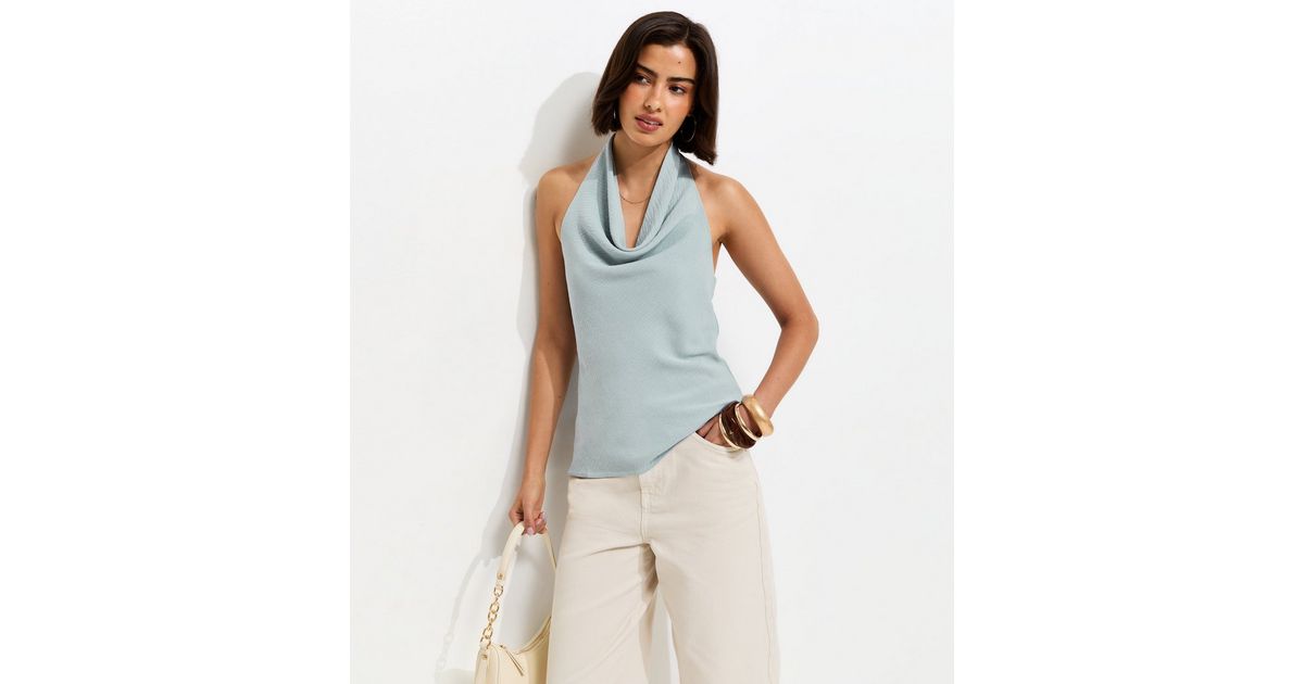 Light Blue Cowl Halter Neck Top | New Look