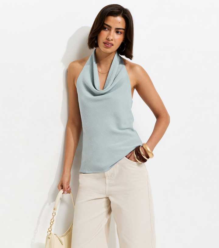 Light Blue Cowl Halter Neck Top | New Look