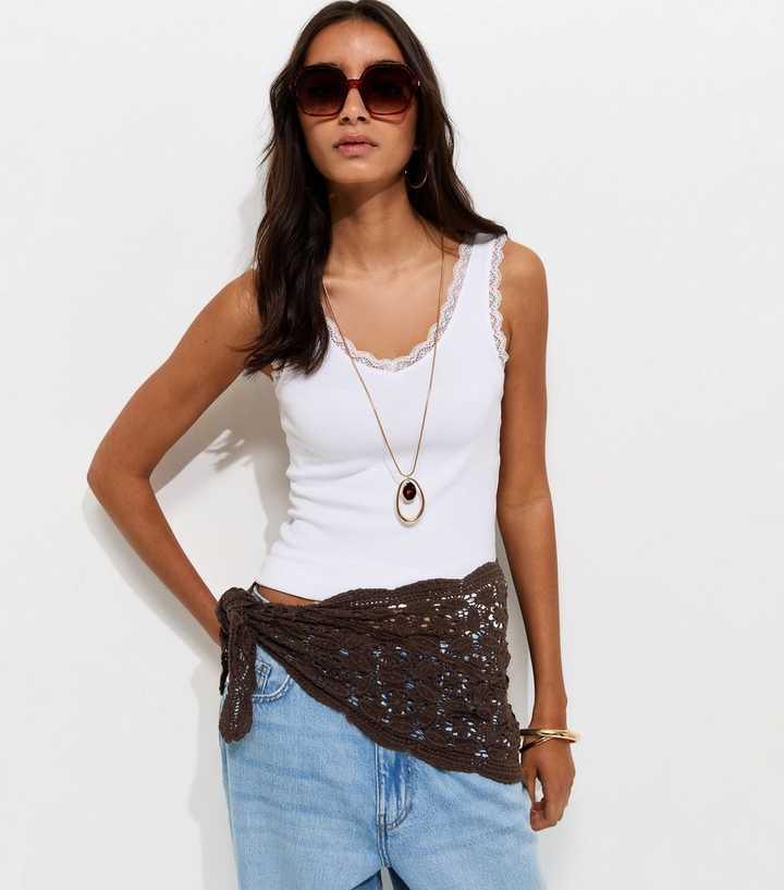 Dark Brown Crochet Waist Bandana | New Look