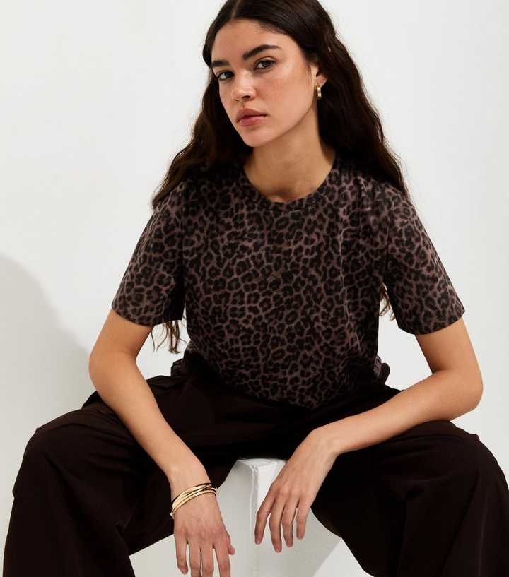 Brown Cotton Leopard Print Easy T-Shirt | New Look