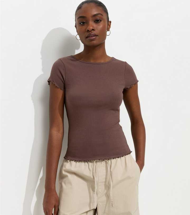 Dark Brown Cotton Rich Ribbed Babylock T-Shirt | New Look