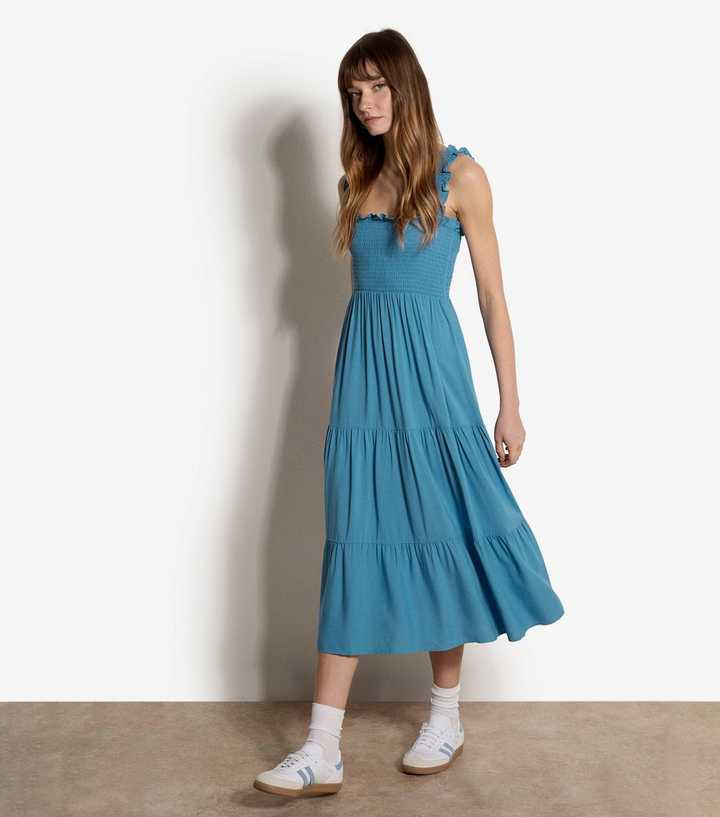 Apricot Light Blue Tiered Smock Midi Dress | New Look