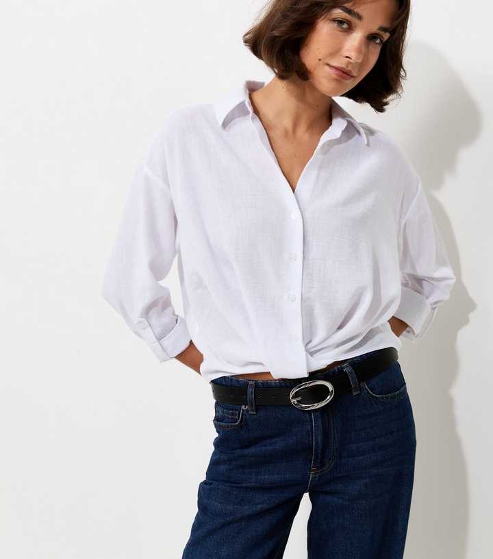White Twist Front Long Sleeve Shirt | New Look